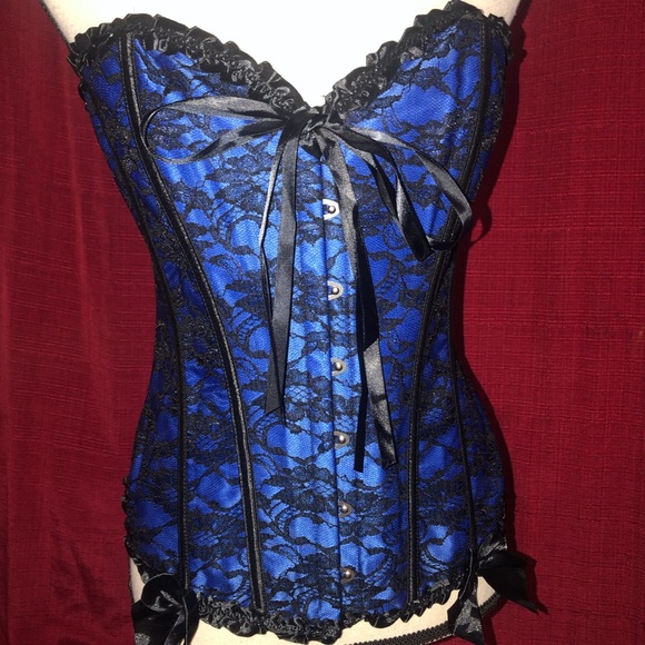 Tops | Sexy Blue And Black Lace New Corset | Poshmark